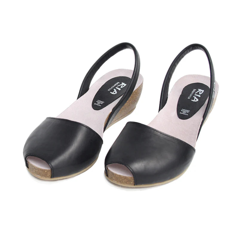 Ria Cardona Black Wedge Sandal Made In Spain | Afterpay – Shays Shoes